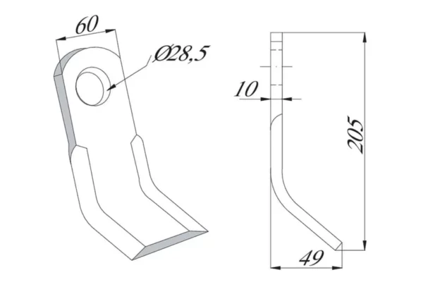 CK1310 Nóż bijaka 60x205 mm Berti - sklep rolniczy Korbanek